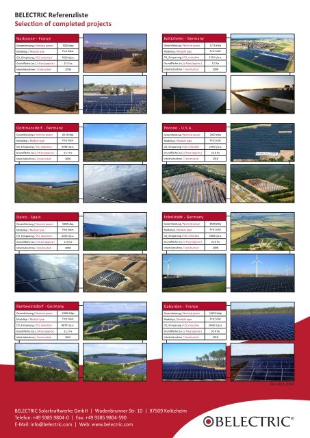 BELECTRIC reference list solar power plants