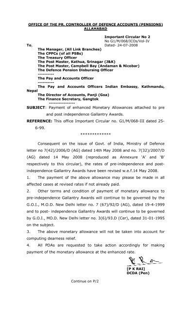 Payment of enhanced Monetary Allowances attached to pre and ...