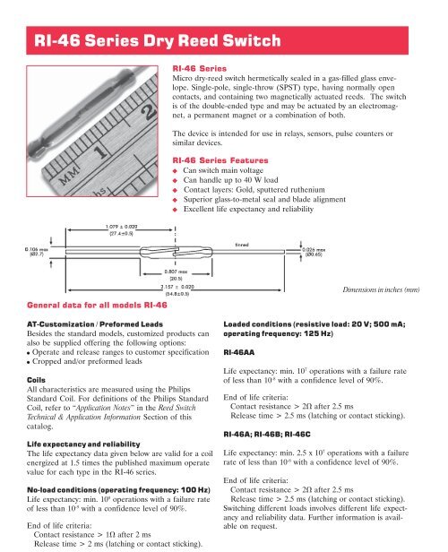 RI-46 Series Dry Reed Switch - Shoptronica