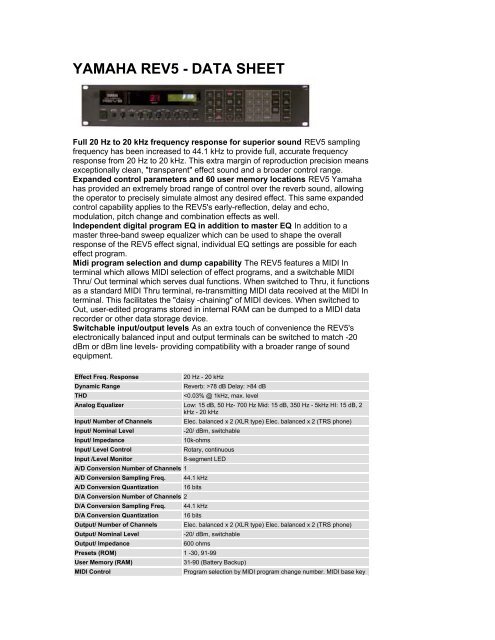 YAMAHA REV5 - DATA SHEET