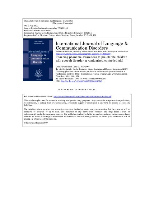 International Journal of Language & Communication Disorders