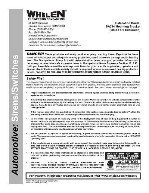 13654: SA314 Siren Speaker Mounting Bracket - Whelen Engineering