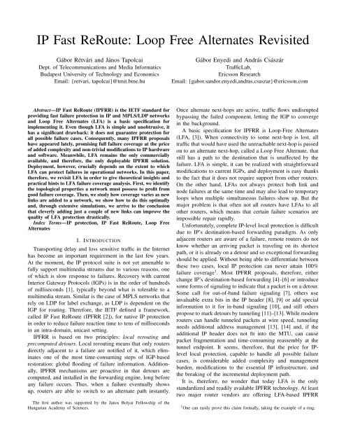 IP Fast ReRoute: Loop Free Alternates Revisited
