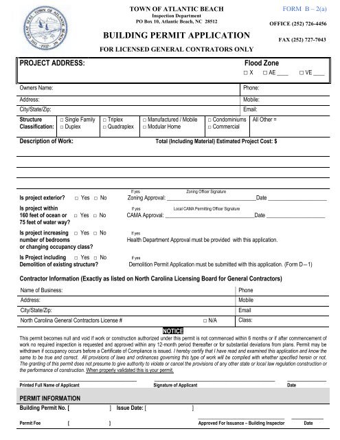 Building Permit Application for Licensed General ... - Atlantic Beach