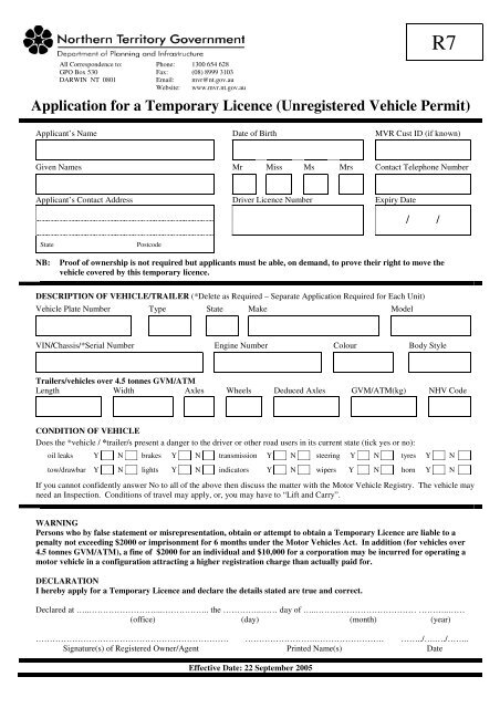 Application for a Temporary Licence - Off Road Racing - Australia