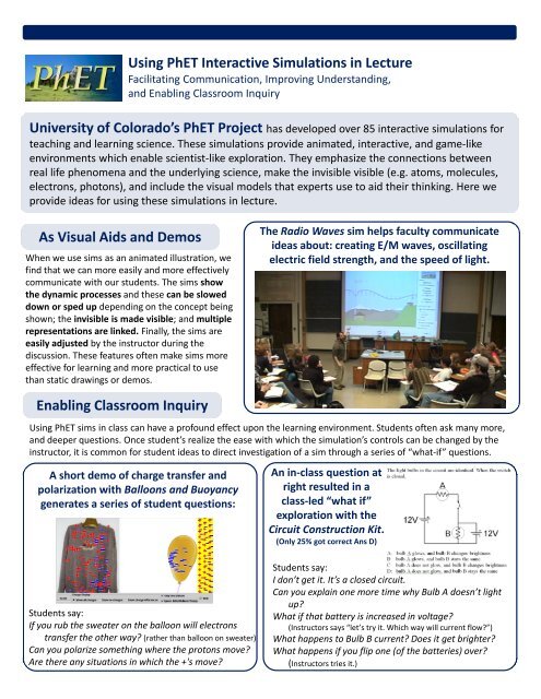 Using PhET Interactive Simulations in Lecture As Visual Aids and ...