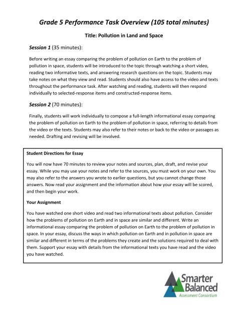 Grade 5 Performance Task Overview (105 total minutes) Grade 5 Performance Task Overview (105 total minutes)