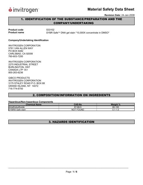 SYBR Safe DNA Gel Stain 10000X Concentrate in DMSO