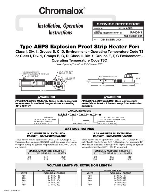 AEPS Installation Manual - Chromalox Precision Heat and Control