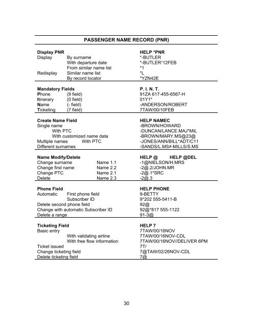 30 PASSENGER NAME RECORD (PNR) - Global Learning Center 30 PASSENGER NAME RECORD (PNR) - Global Learning Center