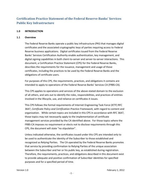 Certification Practice Statement of the Federal ... - FRBservices.org