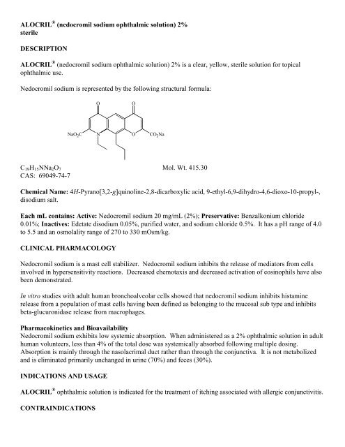 ALOCRIL® (nedocromil sodium ophthalmic solution) 2% - Allergan