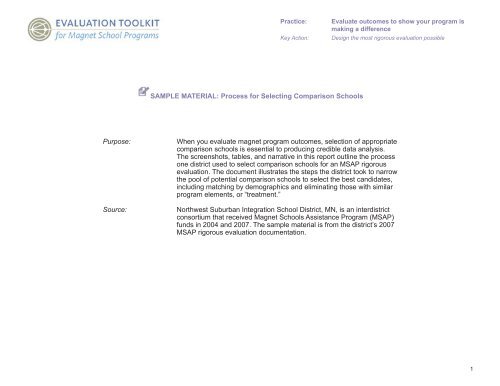 Process For Selecting Comparison Schools Evaluation Toolkit For