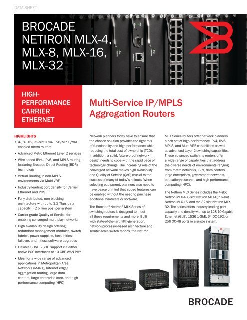 BROCADE NETIRON MLX-4, MLX-8, MLX-16, MLX-32