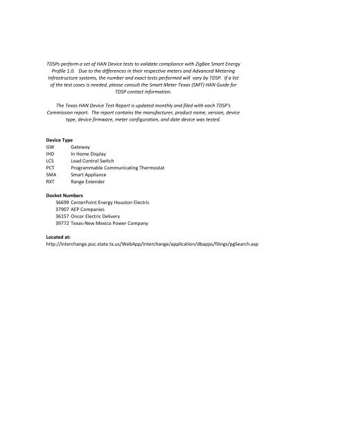 Texas HAN Device Test Report