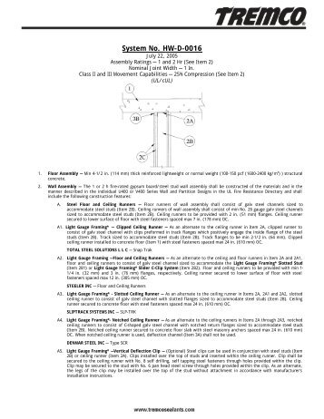 UL System No. HW-D-0315 Assembly Ratings - A/D Fire Protection ...