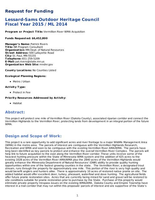 Vermillion River WMA Acquisition - Lessard-Sams Outdoor Heritage ...