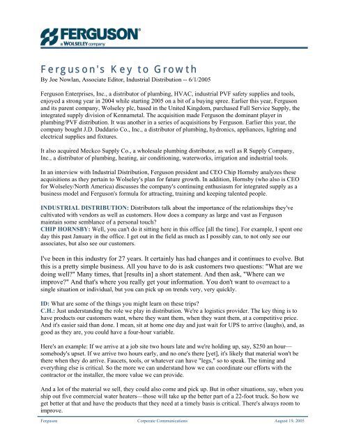 Ferguson's Key to Growth - Ferguson Enterprises, Inc.