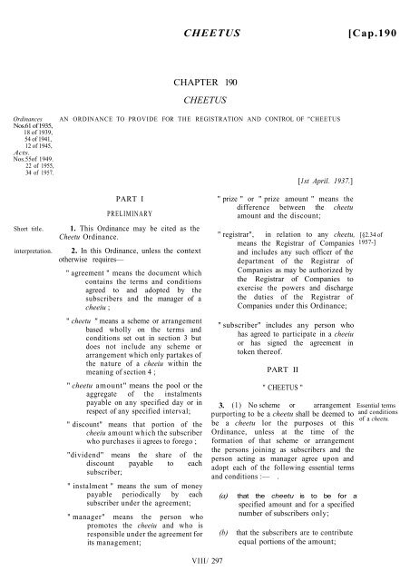 CHEETUS [Cap.190 - CommonLII