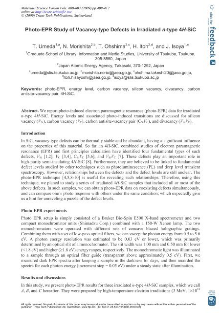 Materials Science Forum 600-603, 409-412 (2009).