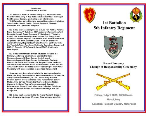 B Company Change of Responsibility - 5th INFANTRY REGIMENT ...
