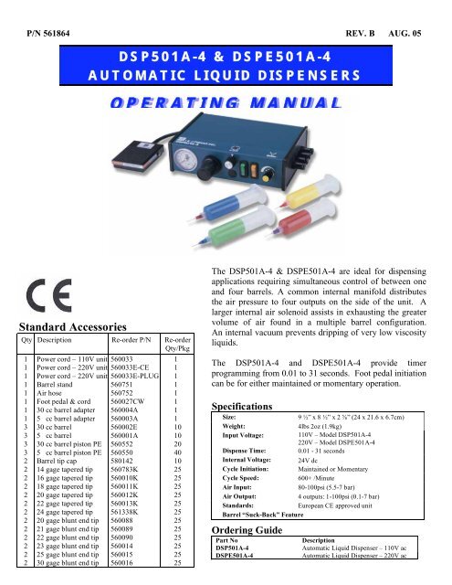 OPERATING MANUAL - Fisnar