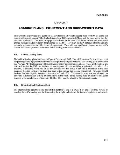 loading plans: equipment and cube-weight data - Operational ...
