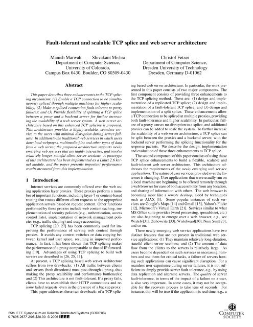 Fault Tolerant And Scalable Tcp Splice And Web Server Architecture