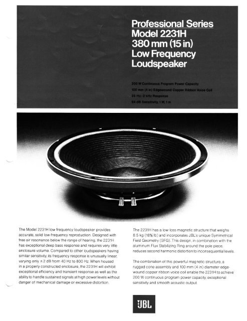 The Model 2231H low frequency loudspeaker ... - JBL Professional