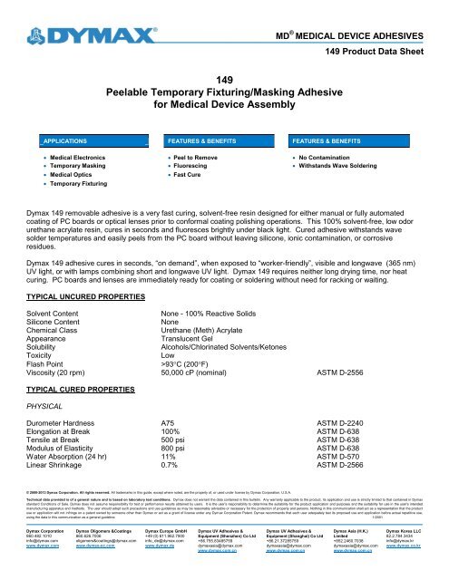 Dymax 149 Peelable Temporary Fixturing/Masking Adhesive PDS
