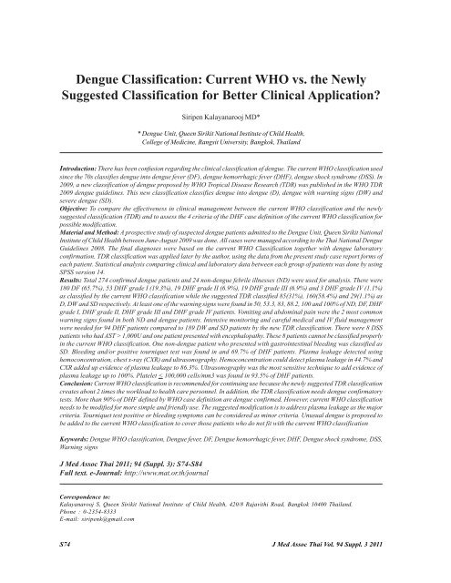 Dengue Classification: Current WHO vs. the Newly ... - Labome.Org