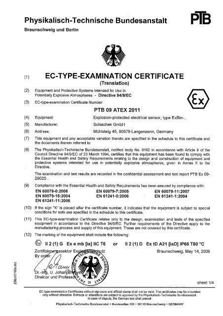 ATEX - ExBin - PTB 09 ATEX 2011