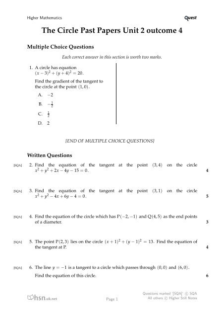 The Circle Past Papers Unit 2 outcome 4 - Mathsrevision.com