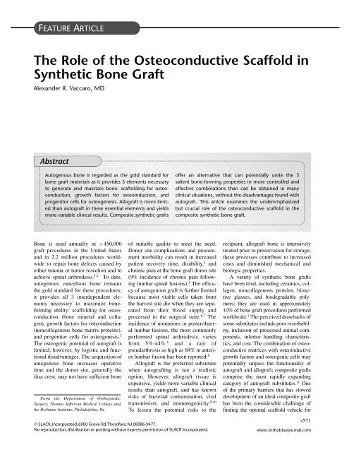 The Role of the Osteoconductive Scaffold in Synthetic Bone Graft