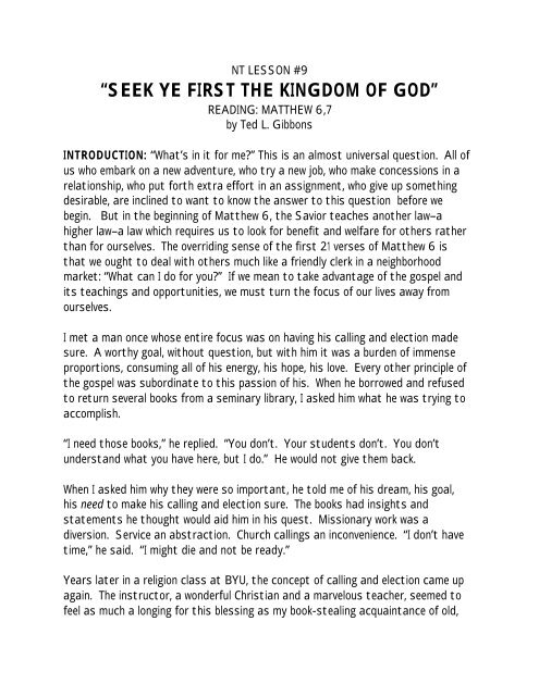 Ted Gibbons - LDS Gospel Doctrine Class Index