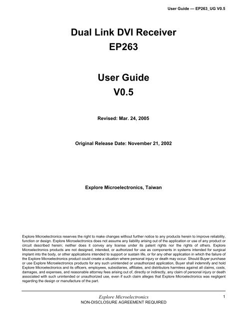 Dual Link DVI Receiver EP263 User Guide V0.5 - ineltek