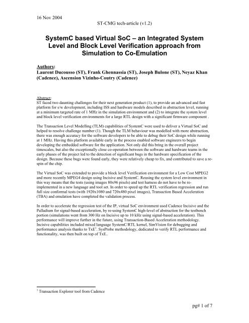 SystemC based Virtual SoC â an Integrated System Level and Block ...