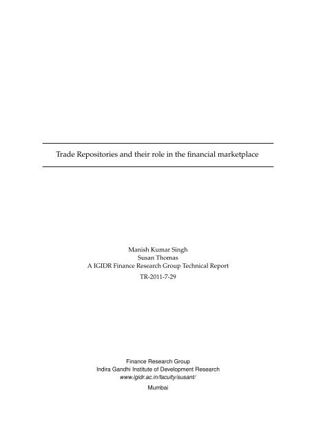 Trade Repositories and their role in the financial marketplace