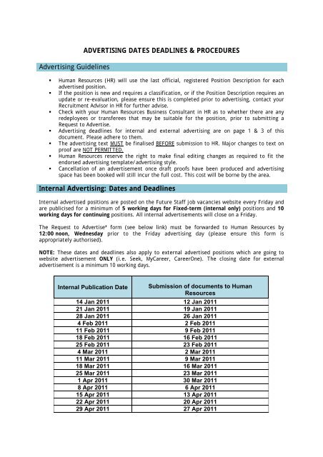 ADVERTISING DATES DEADLINES & PROCEDURES Advertising ...