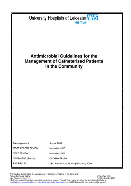 Antimicrobial Guidelines for the Management of Catheterised ...