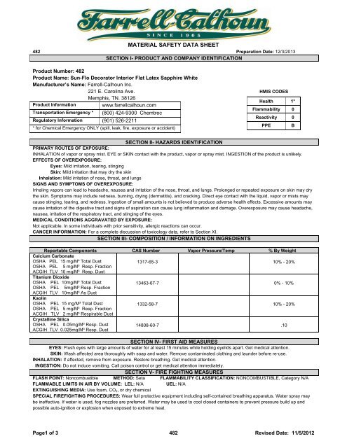 MATERIAL SAFETY DATA SHEET - Farrell - Calhoun Paint