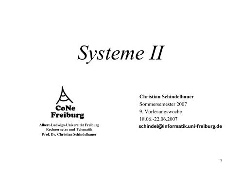 Systeme II Christian Schindelhauer - Rechnernetze und Telematik