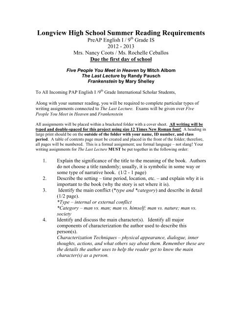 PREAP ENGLISH I/ IS Reading Assignment