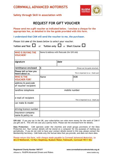 Gift Voucher Request Form with Gift Aid Declaration 8-5-13