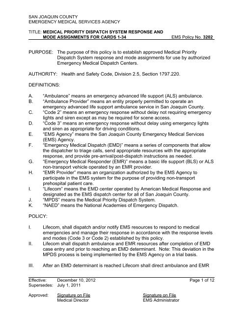 Medical Priority Dispatch System Response and Mode Assignments ...