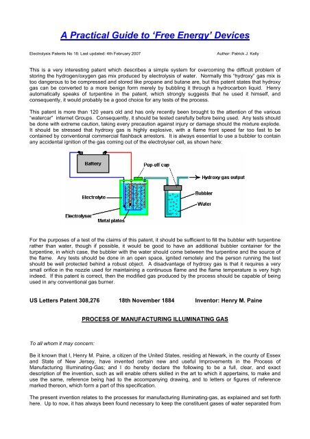 Patent - Free-Energy Devices, zero-point energy, and water