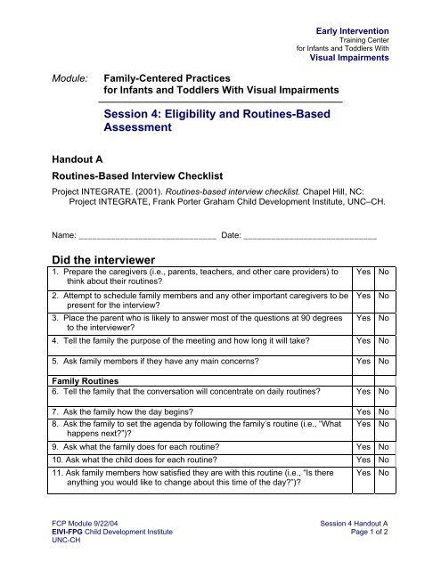Routines-Based Interview Checklist - Mount Sinai Hospital