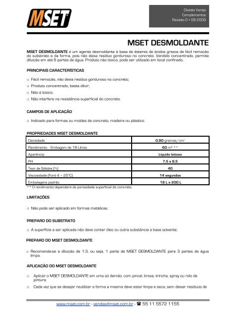 MSET DESMOLDANTE.pdf - Bautech Brasil