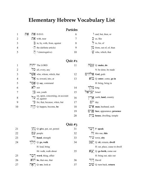 Elementary Hebrew Vocabulary List