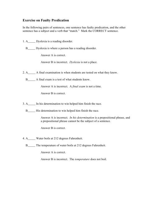 Microsoft Word Exercise on Faulty Predication with Answers